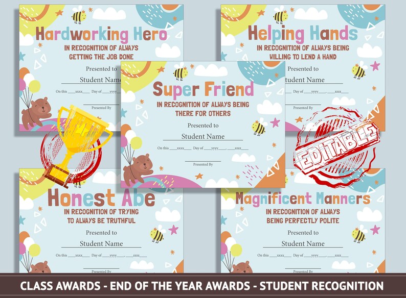 Editable End of the Year Classroom Awards Student Recognition, PDF File ...
