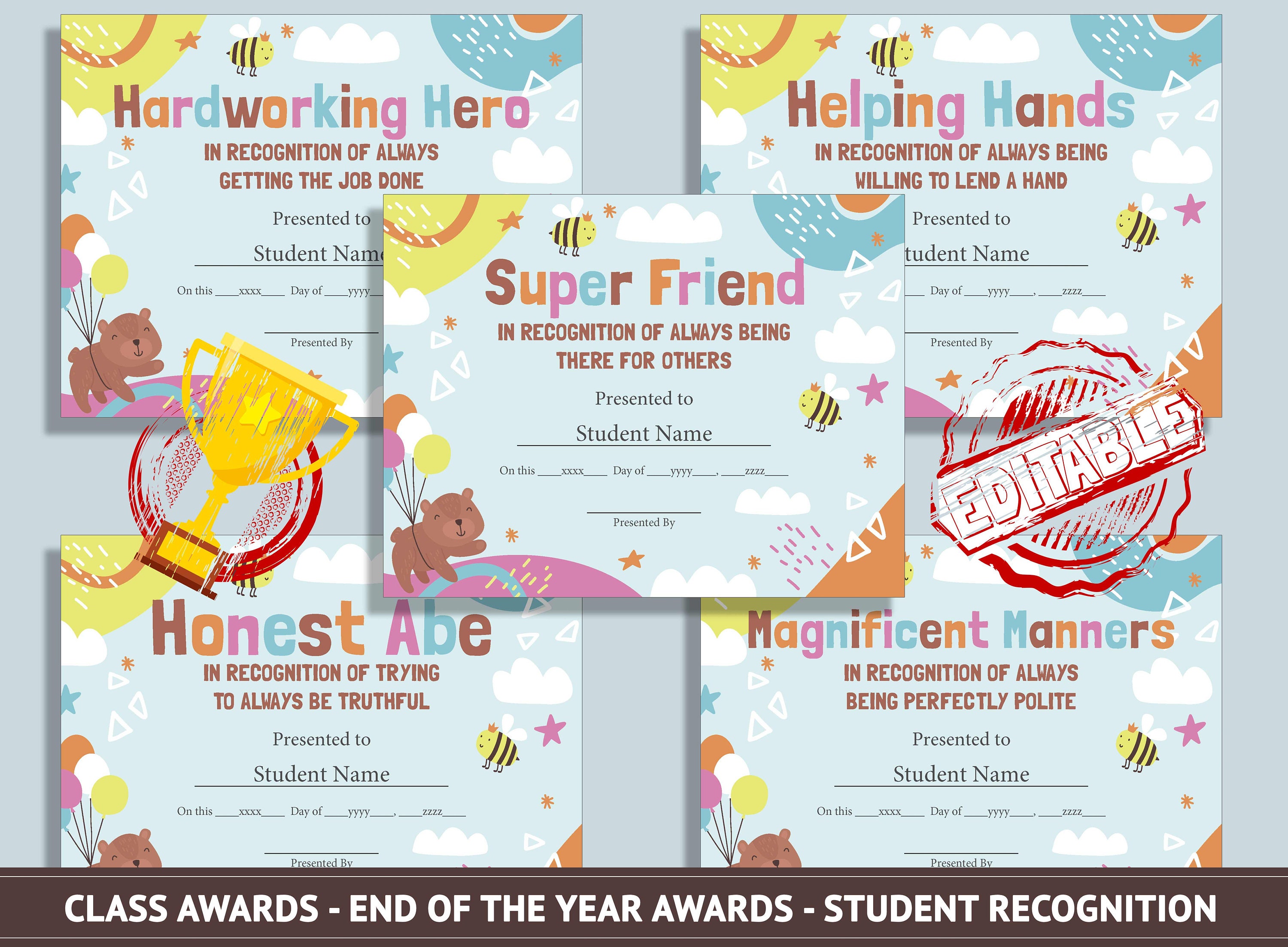 Editable End of the Year Classroom Awards Student Recognition, PDF File ...