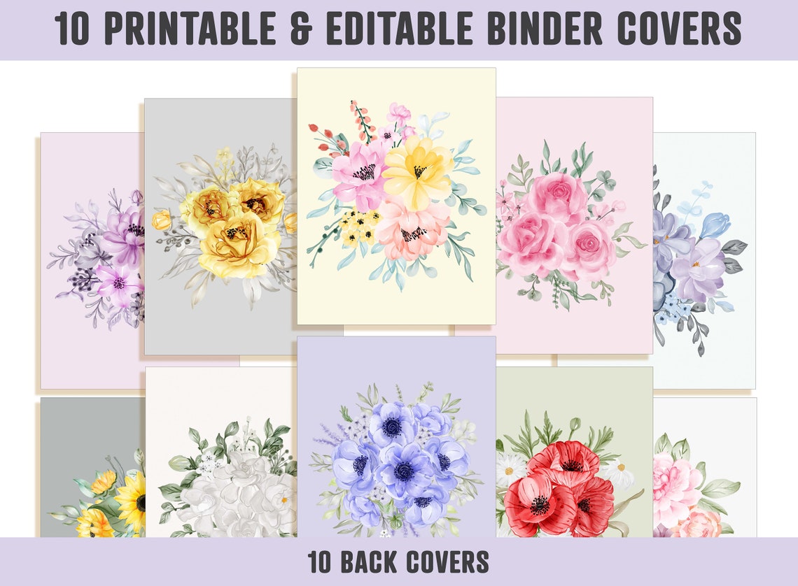 Flower Binder Cover 10 Printable & Editable Binder - Etsy