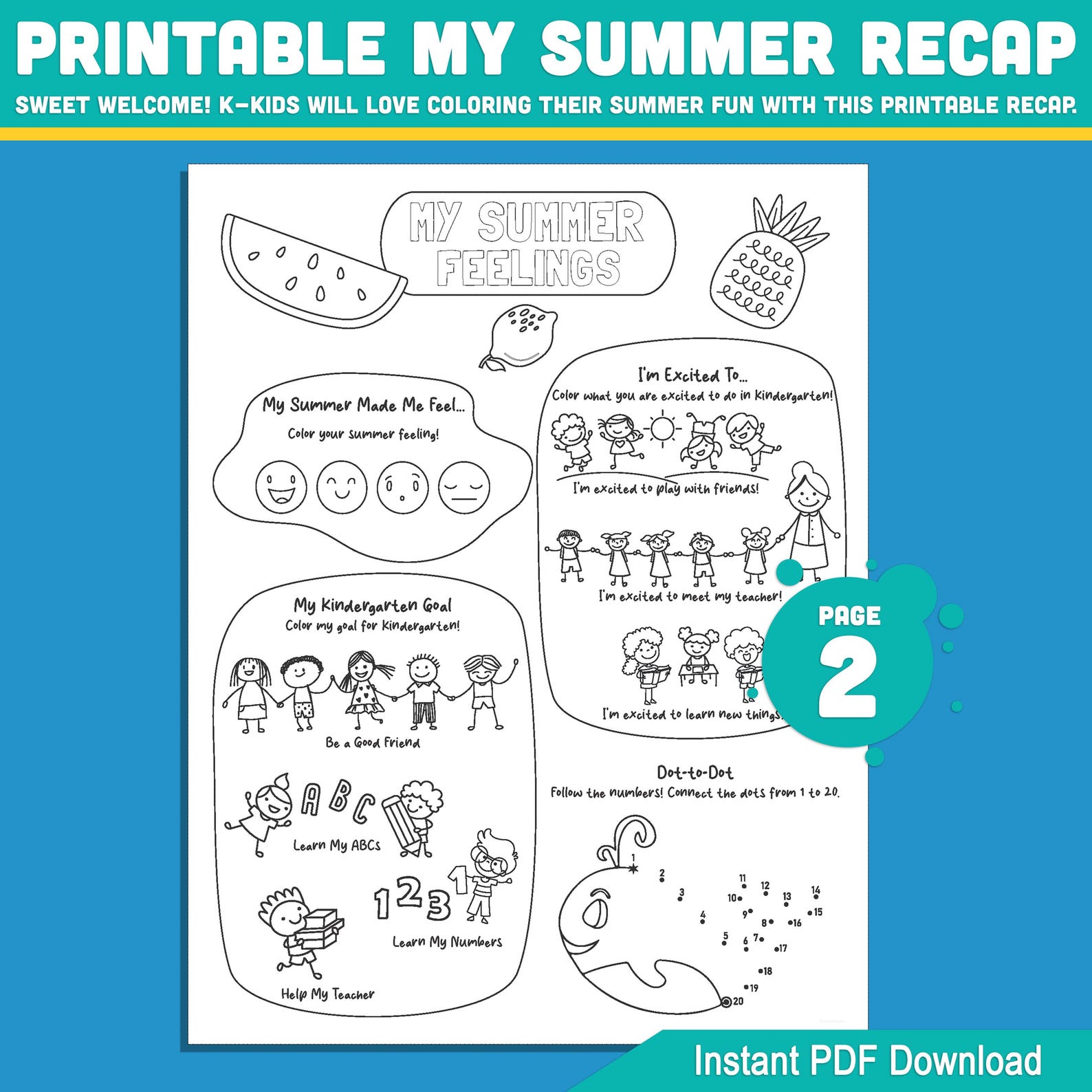 Printable Coloring My Summer Recap Activity - 2 Pages for Kindergarten ...