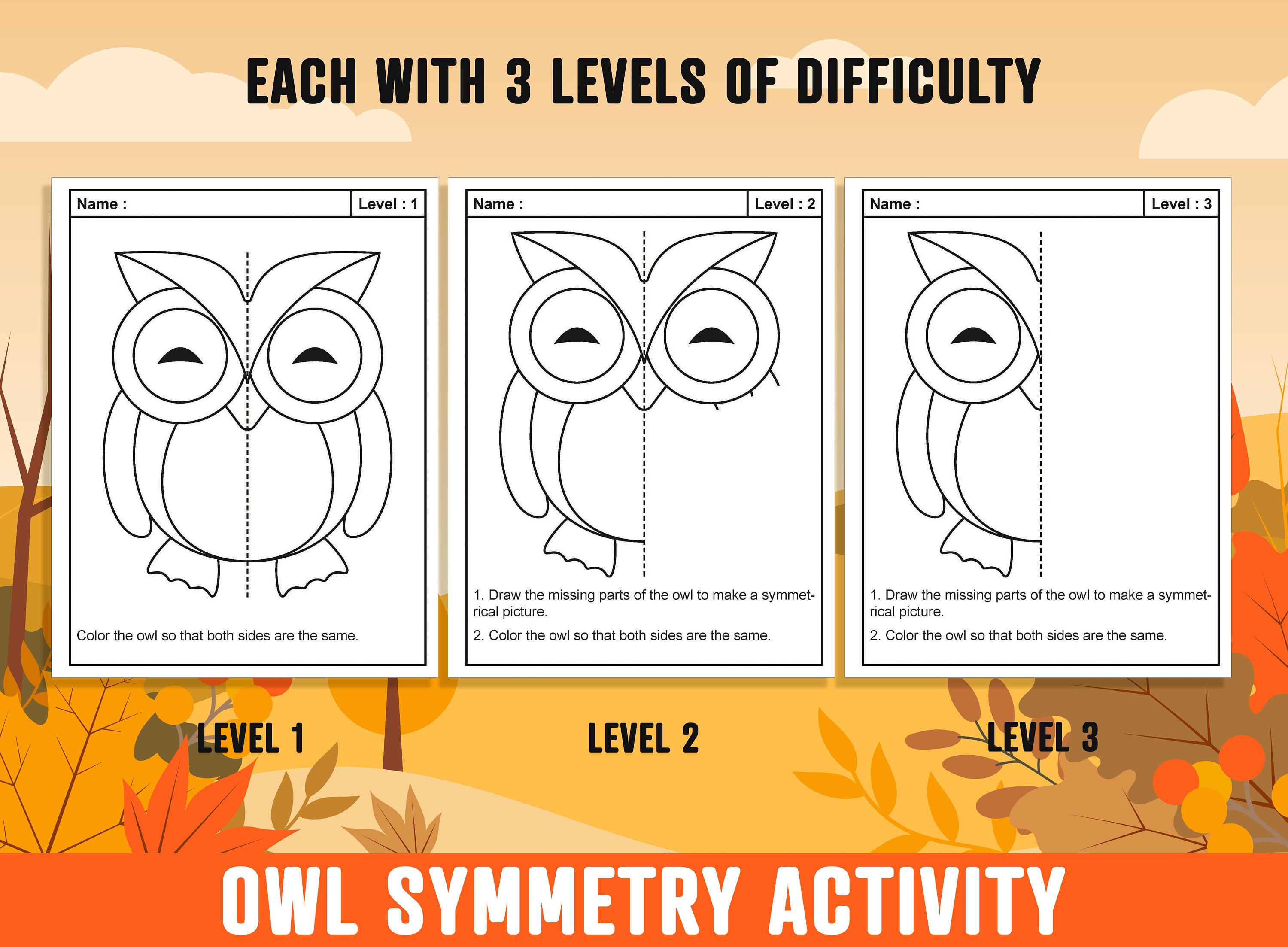Owl Symmetry Worksheet, Owl Theme Lines of Symmetry Activity, 24 Pages ...