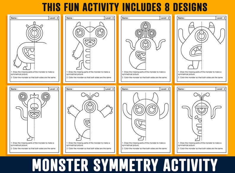 Monsters Symmetry Activity, Monsters Lines of Symmetry Activity, 24 ...
