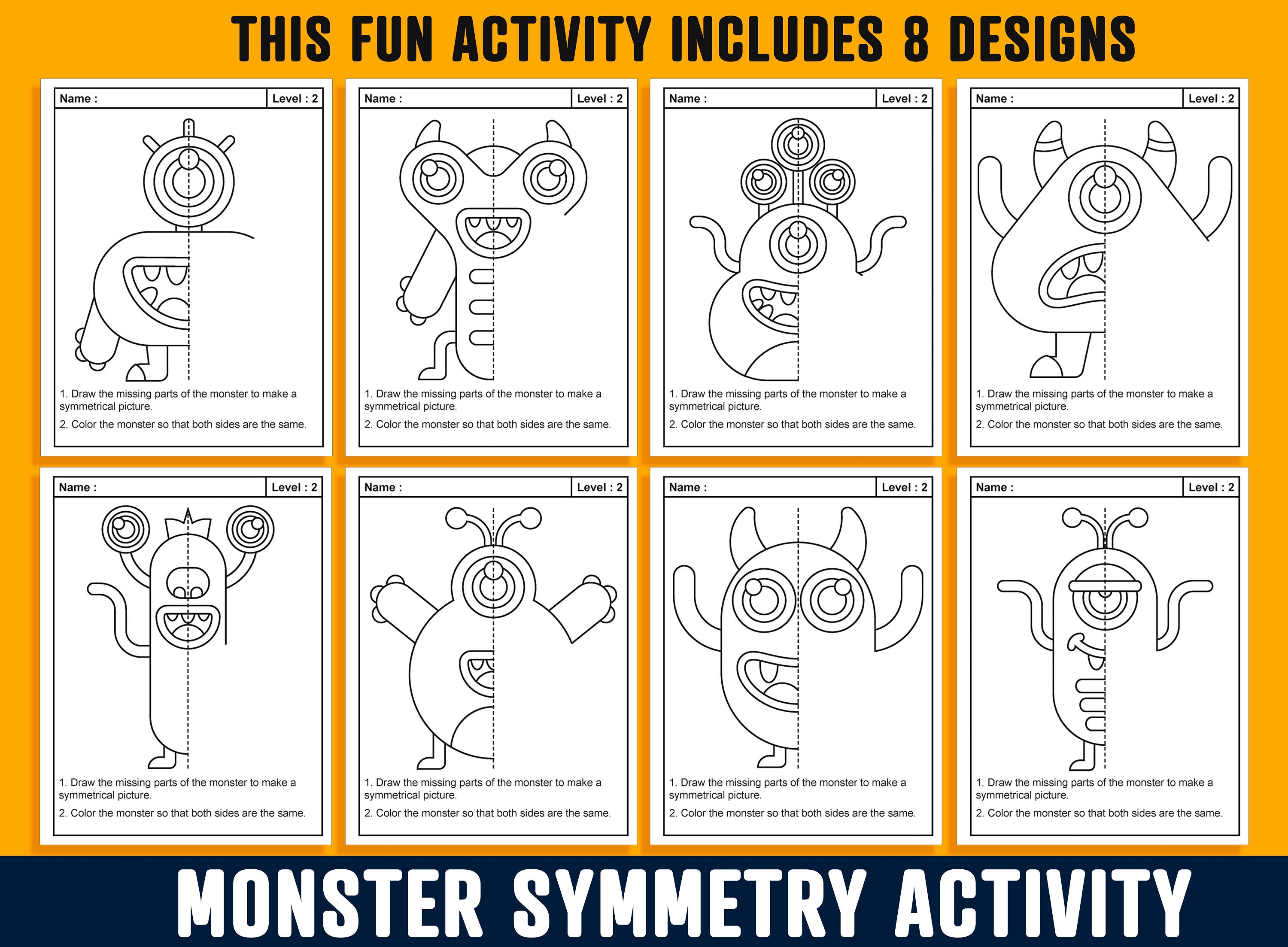 Monsters Symmetry Activity, Monsters Lines of Symmetry Activity, 24 ...