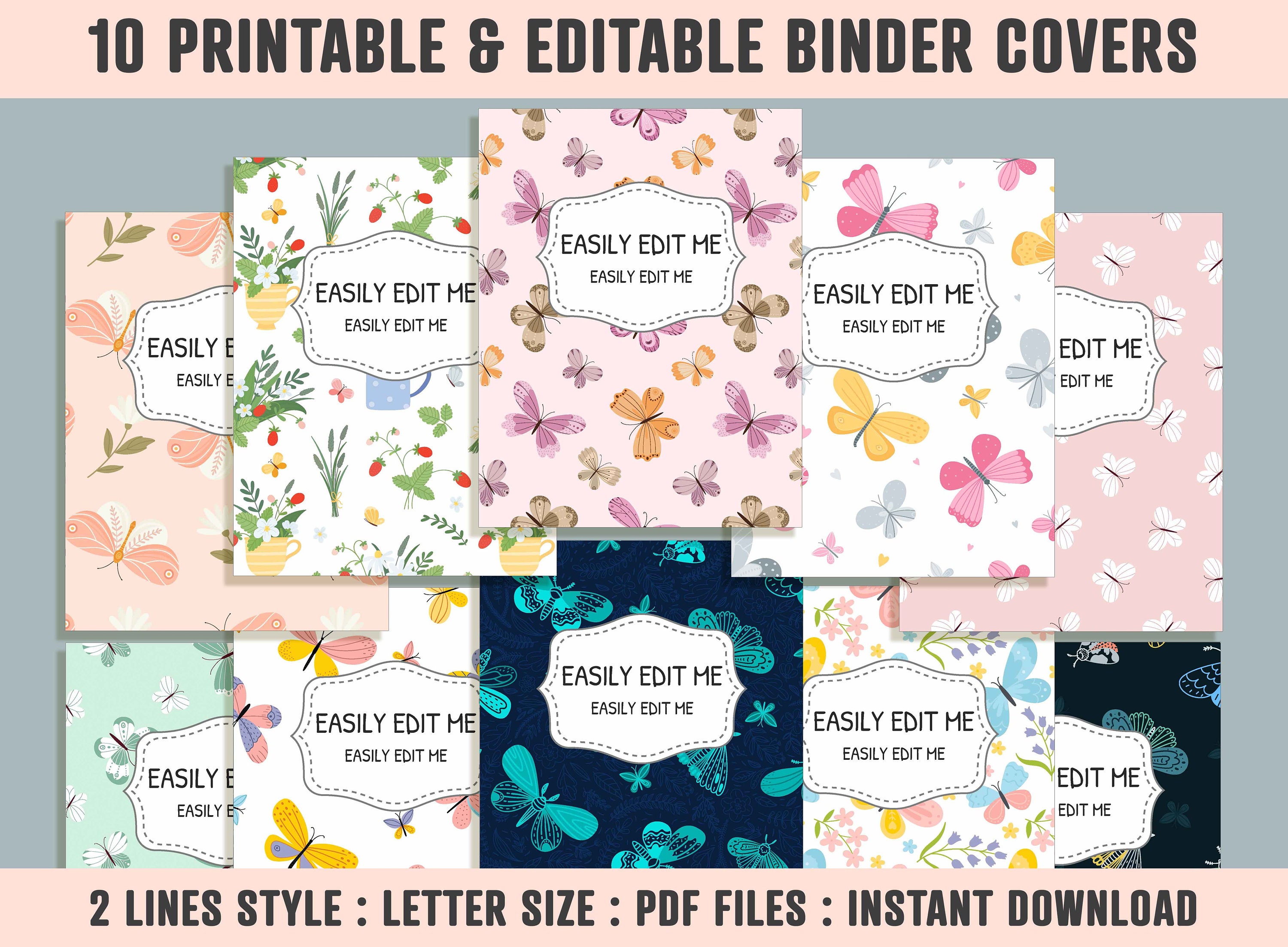 Colorful Butterflies Binder Cover 10 Printable/editable - Etsy