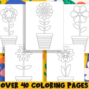 Summer Flowers in Pots Coloring Book, 40 Printable Flower Coloring ...