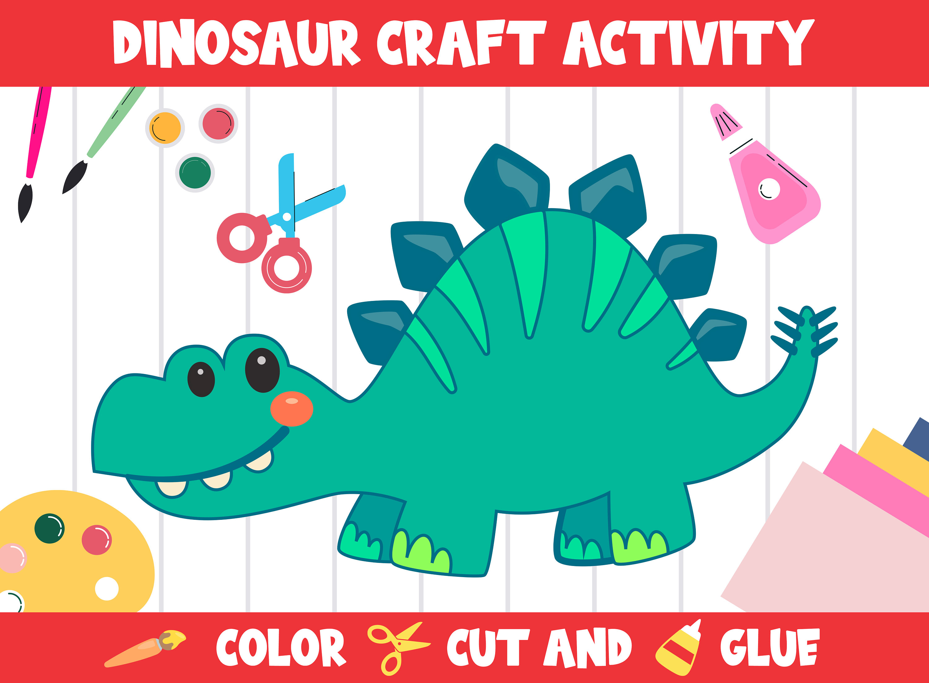 Cute Baby Dinosaur Craft Activity Color, Cut, and Glue for Prek to 2nd ...