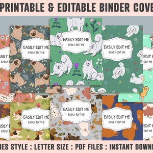 Dogs and Flowers Binder Cover, 10 Printable/editable Binder Covers ...