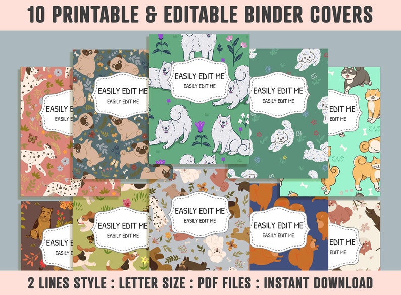 Dogs and Flowers Binder Cover 10 Printable/editable Binder - Etsy