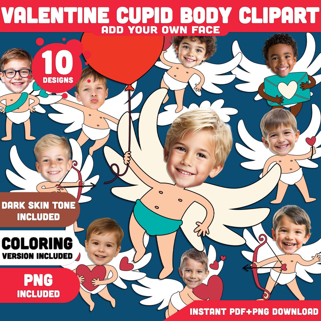 Cupid Body Clipart, Valentine Add Your Own Face Craft for Kids, Cut ...