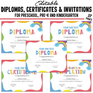 37 Editable Kindergarten, Pre-k, and Preschool Diplomas, Certificates ...