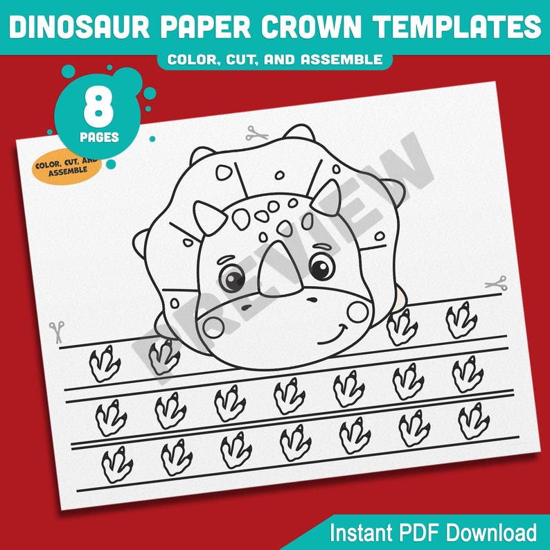 Dinosaur Paper Crown Templates – Printable Headband and Hat Craft for ...