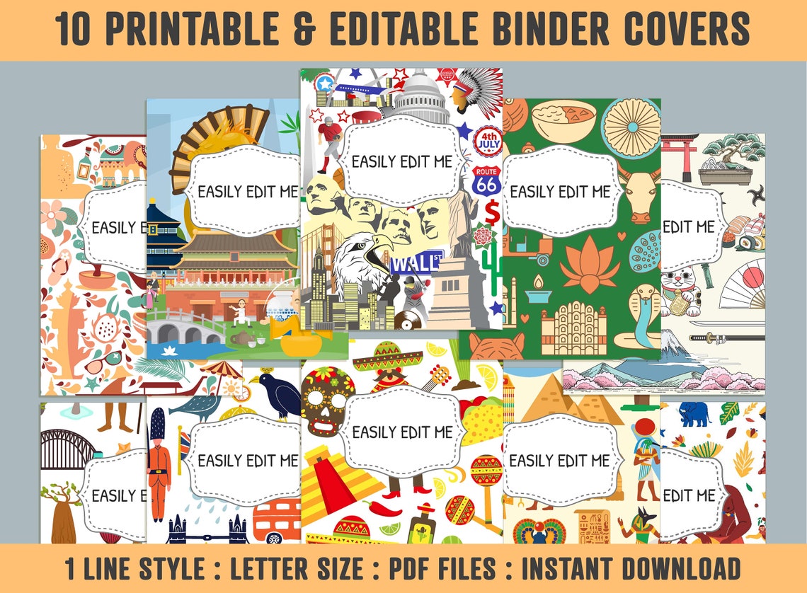 Cultural Travel Binder Cover 10 Printable & Editable Binder - Etsy