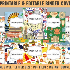 Cultural Travel Binder Cover, 10 Printable & Editable Binder Covers ...