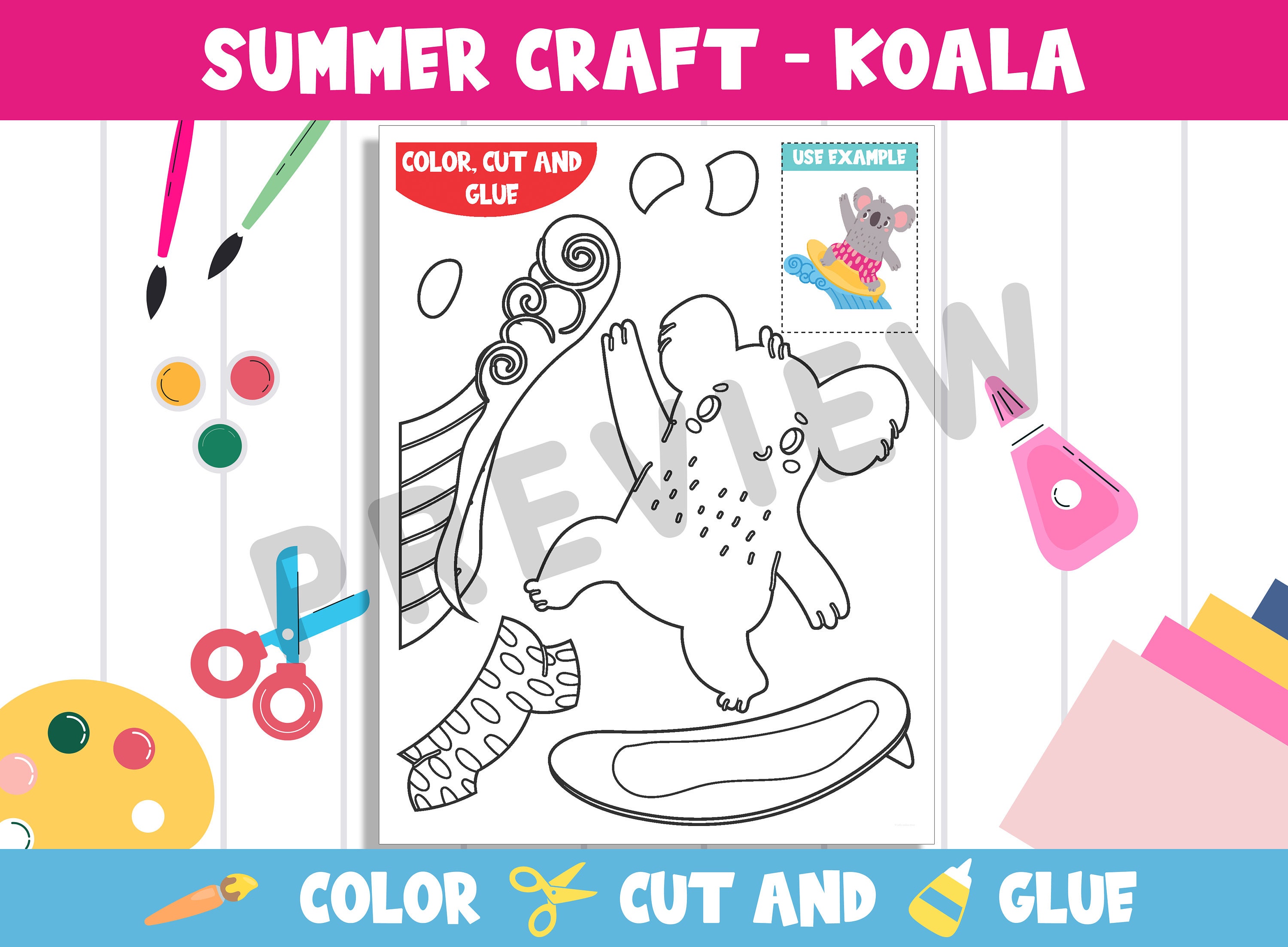 Summer Craft Activity: Koala Color Cut and Glue for Prek - Etsy
