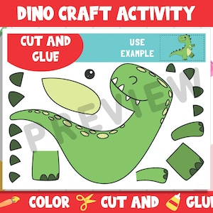 Cute Dino Craft Activity - Color, Cut, and Glue for Prek to 2nd Grade ...