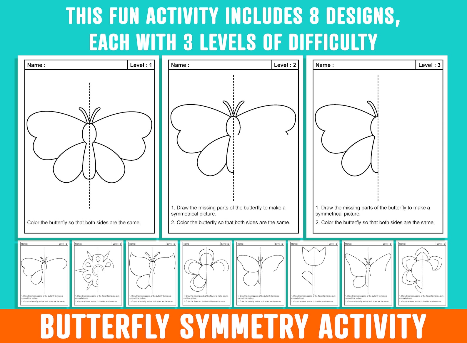 Flowers and Butterflies Line of Symmetry, Spring / Summer Butterfly ...