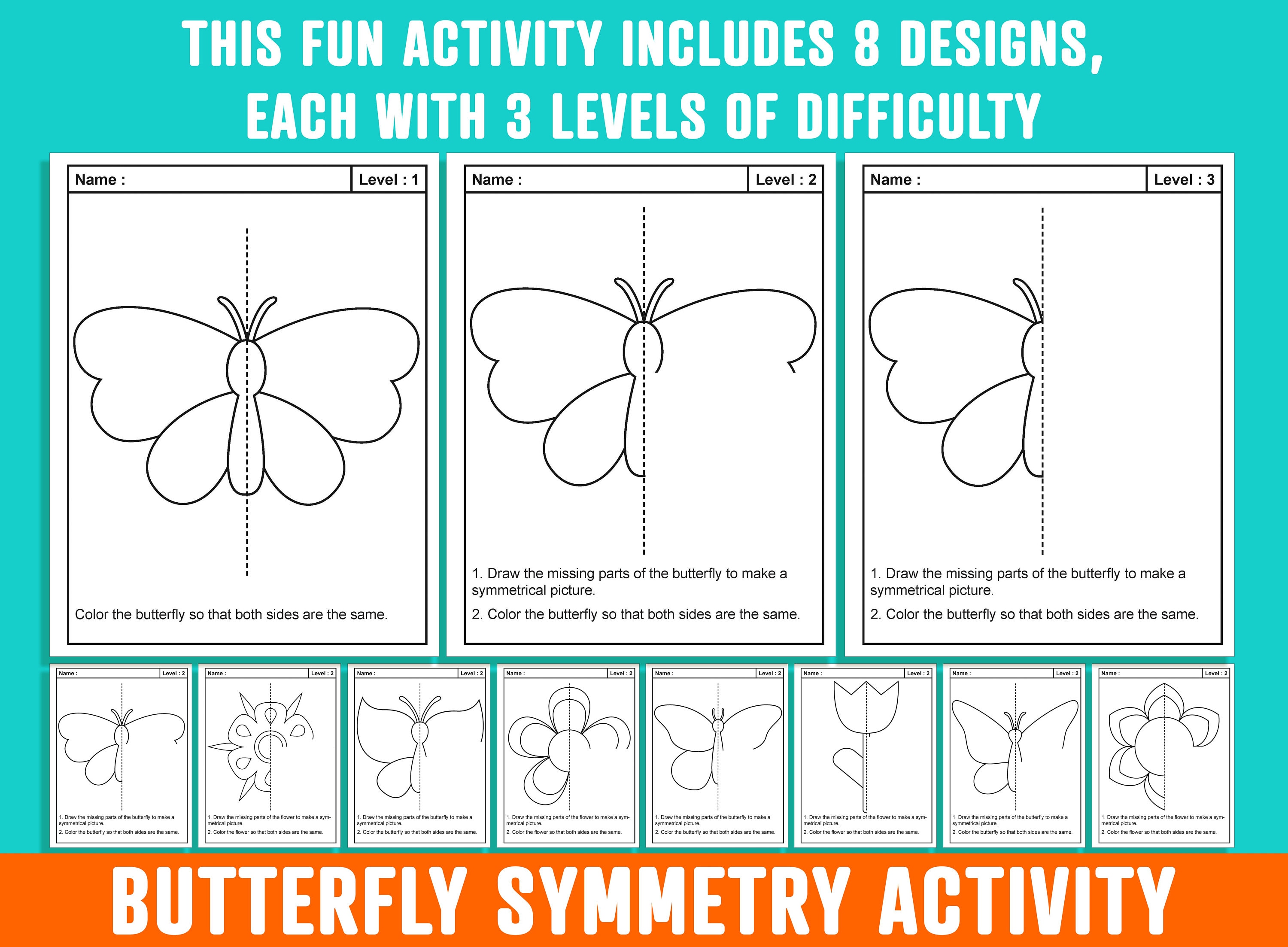 Flowers and Butterflies Line of Symmetry Spring / Summer - Etsy