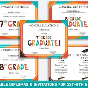 Editable 8th Grade Diploma, 1st to 8th Grade Diploma, Certificate of ...