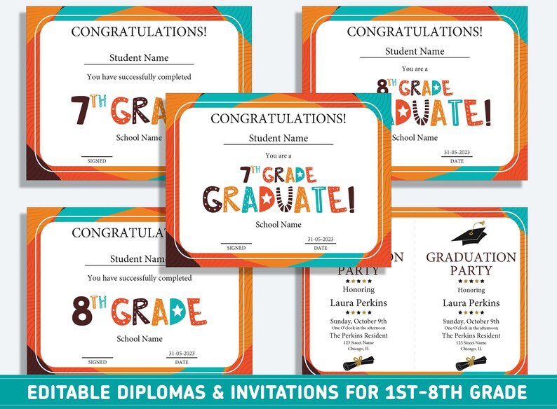 Editable 8th Grade Diploma 1st to 8th Grade Diploma - Etsy