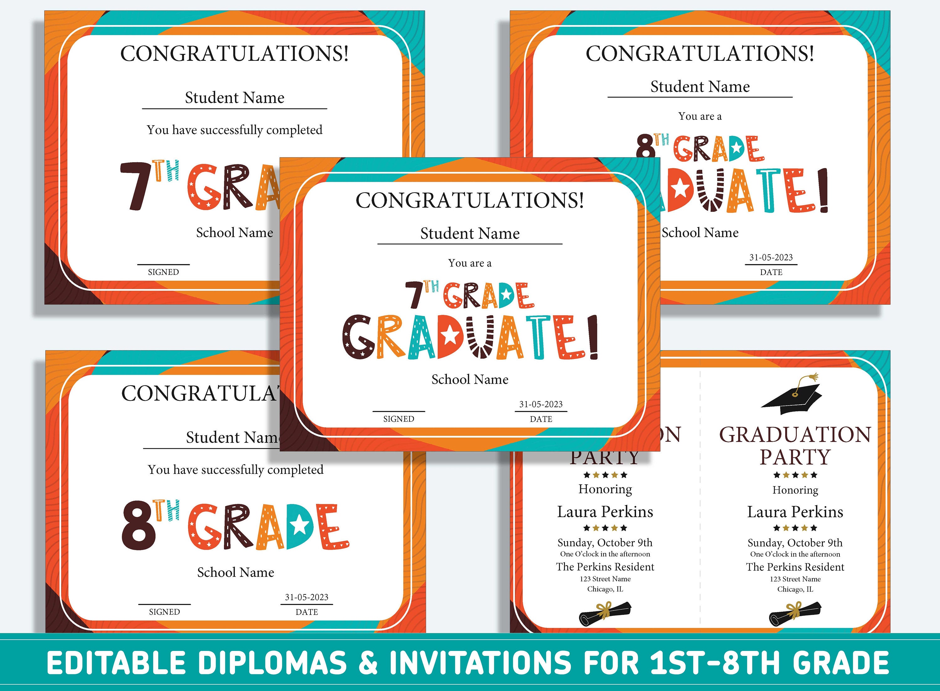Editable 8th Grade Diploma 1st to 8th Grade Diploma - Etsy