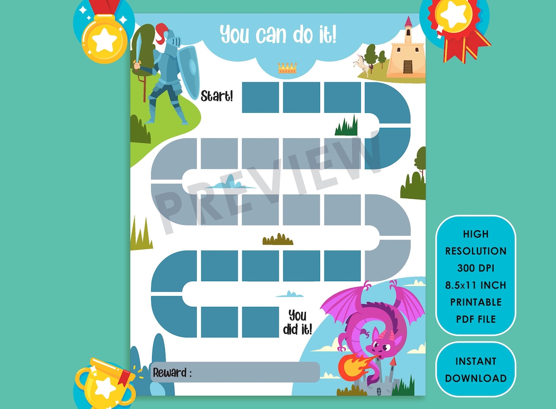 Printable Dragon Fighting Reward Chart Knight Behavior Chart - Etsy