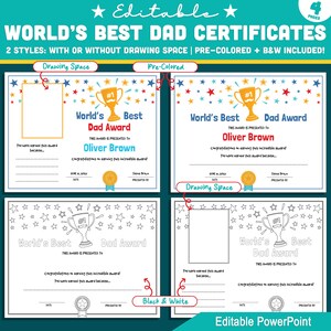 Editable Father’s Day Awards Certificates – Pre-colored and B&W, With ...