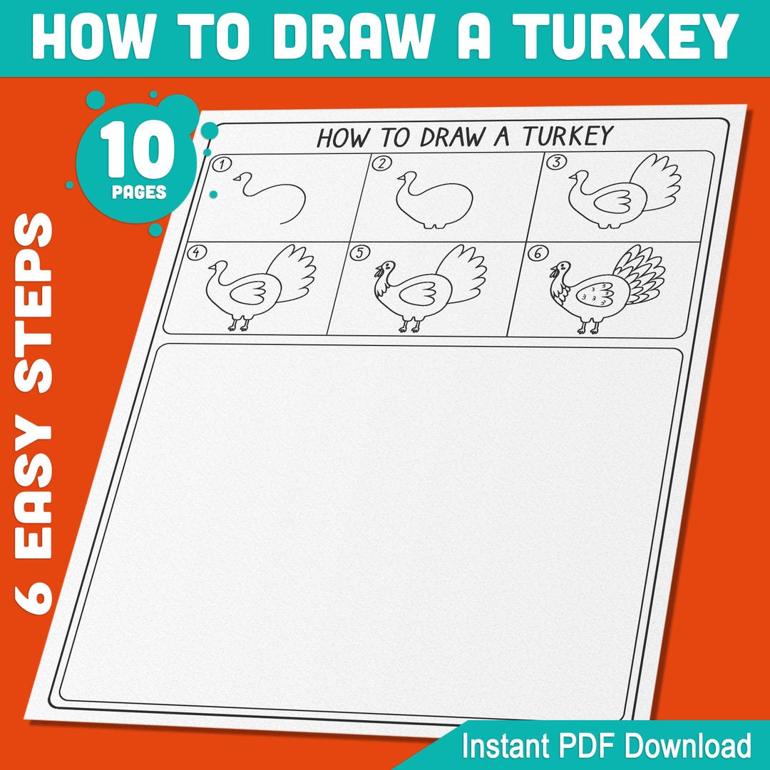Learn How to Draw a Turkey for Kids: 5-page Step-by-step Directed ...
