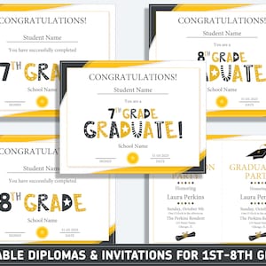 Editable Seventh Grade Diploma, 1st to 8th Grade Diploma, Certificate ...