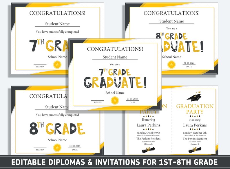 Editable Seventh Grade Diploma 1st to 8th Grade Diploma - Etsy