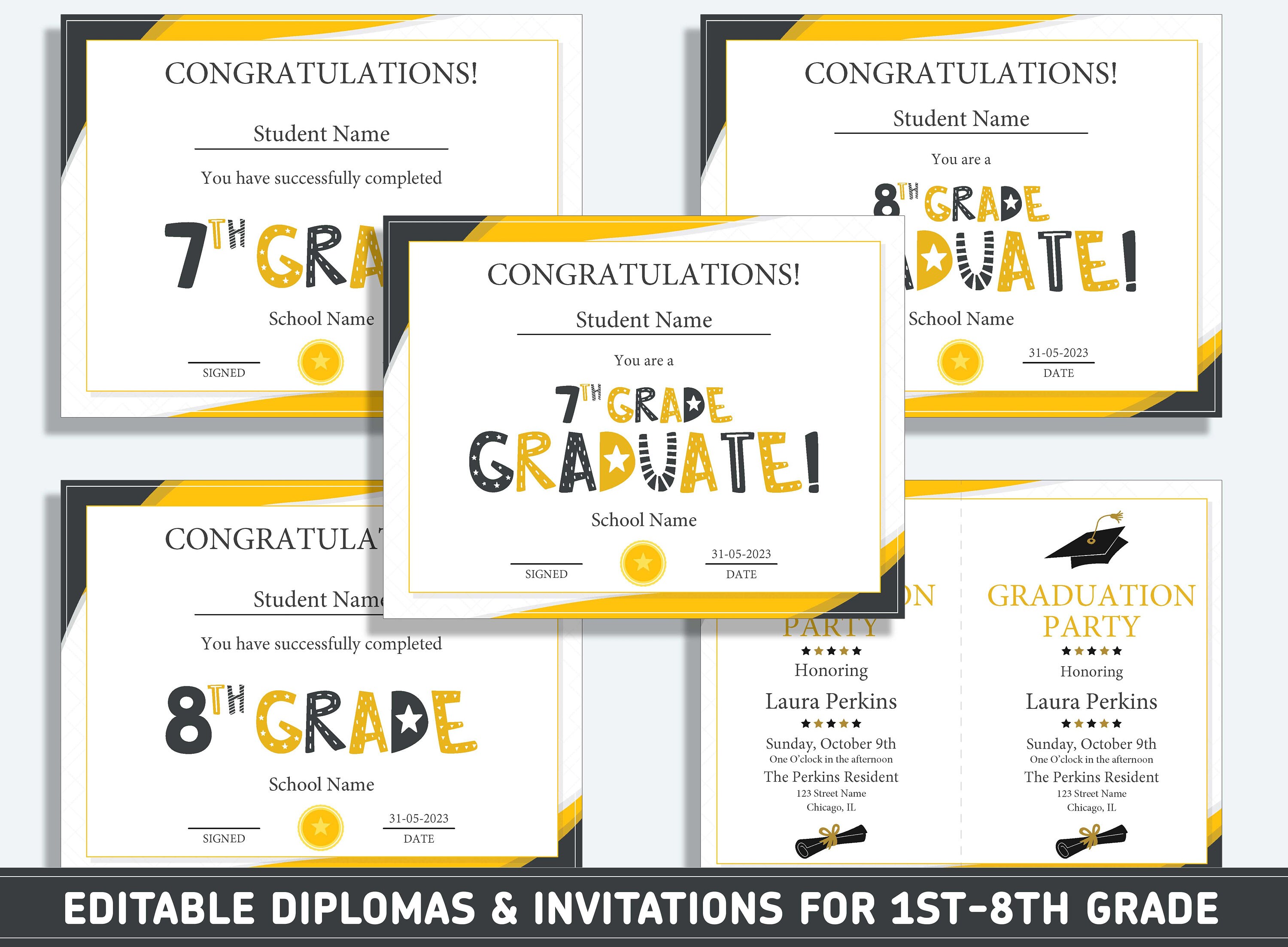 Editable Seventh Grade Diploma 1st to 8th Grade Diploma - Etsy