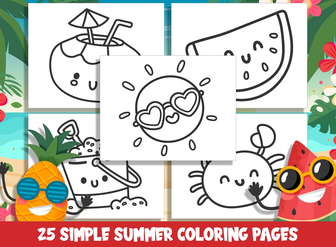 25 Cute Simple Summer Coloring Pages, Large Size, Thick Border, Perfect ...