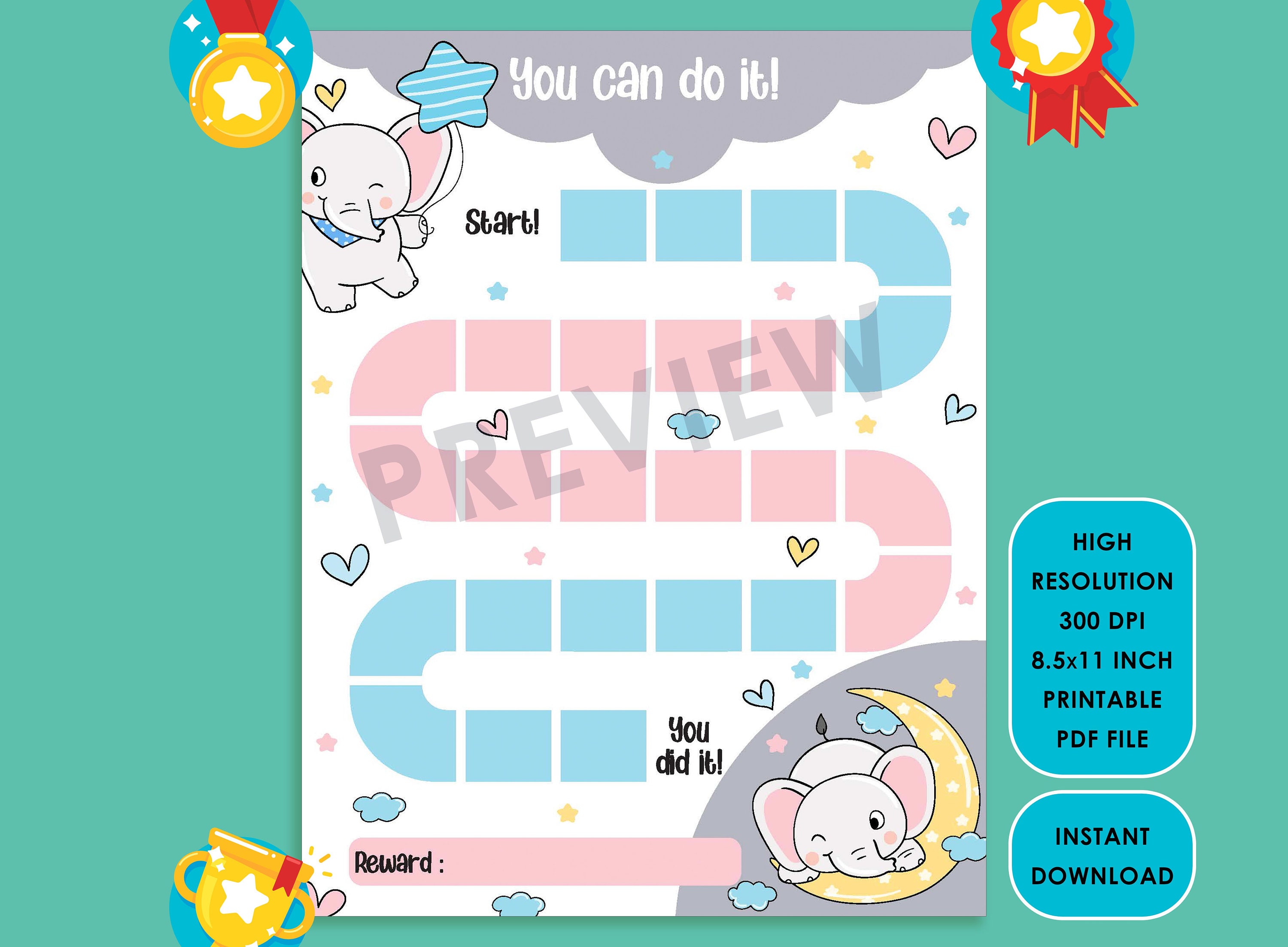Printable Elephant Reward Chart for Kids, Adorable Animal Behavior ...