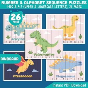Dinosaur Number & Alphabet Sequence Puzzles: 1-100 and A-Z Printable ...