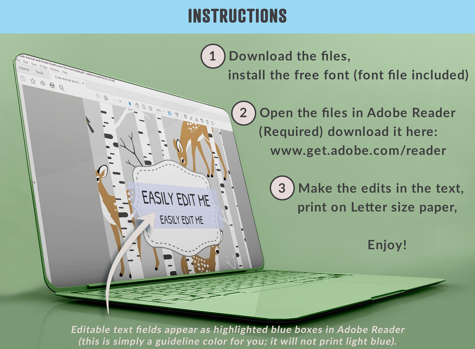 Cute Animal and Forest Binder Cover, 10 Printable & Editable Binder ...