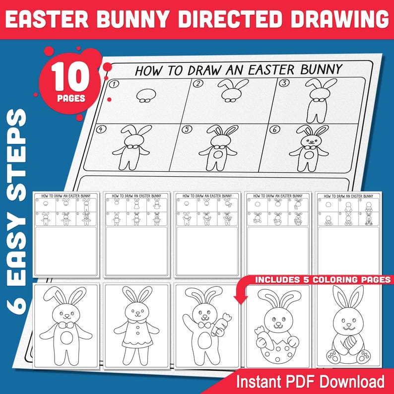 Easter Bunny Directed Drawing Activity, Fun Rabbit Drawing Worksheets ...