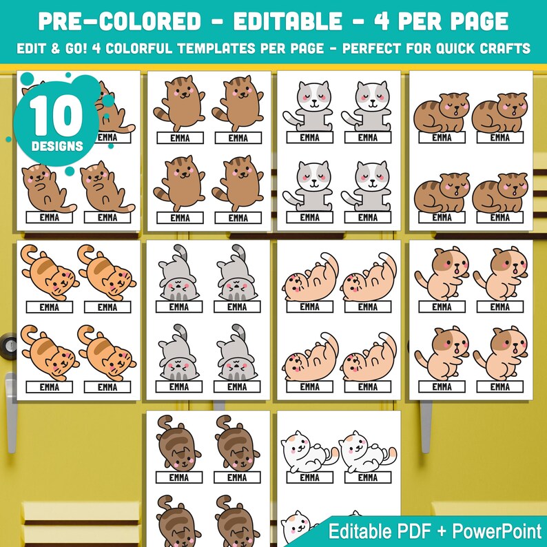 Editable Locker Labels (cubby Name Tags), Cute Cat and Kitten Themed ...