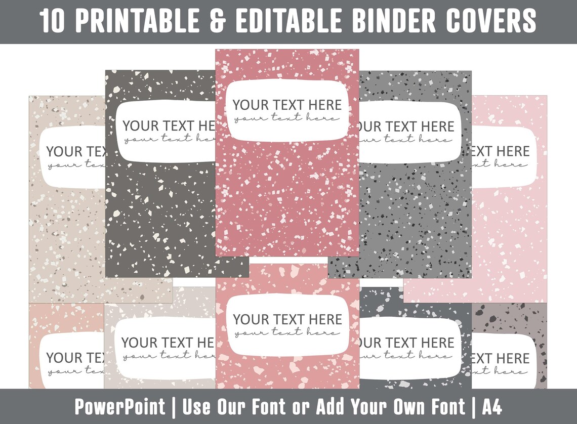 Powerpoint Binder Covers, 10 Printable/editable Terrazzo Marble Covers ...