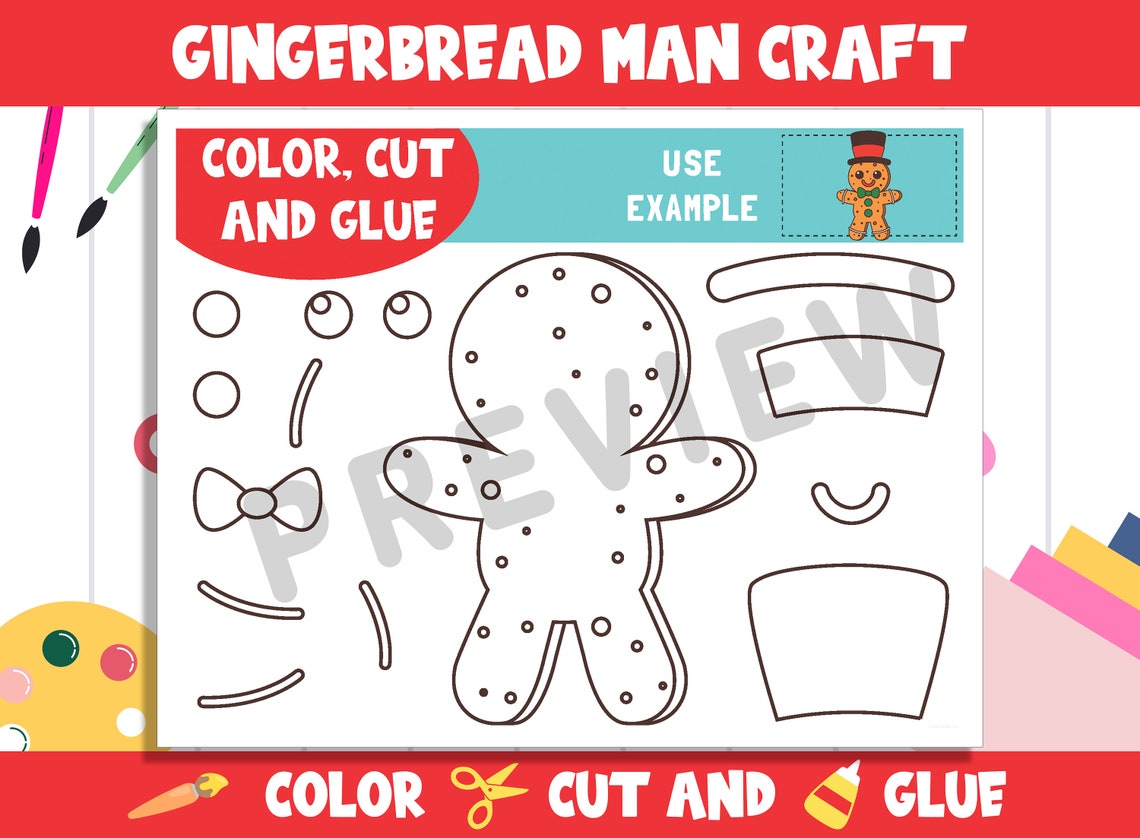 Gingerbread Man Craft Activity Color, Cut, and Glue for Prek to 2nd ...