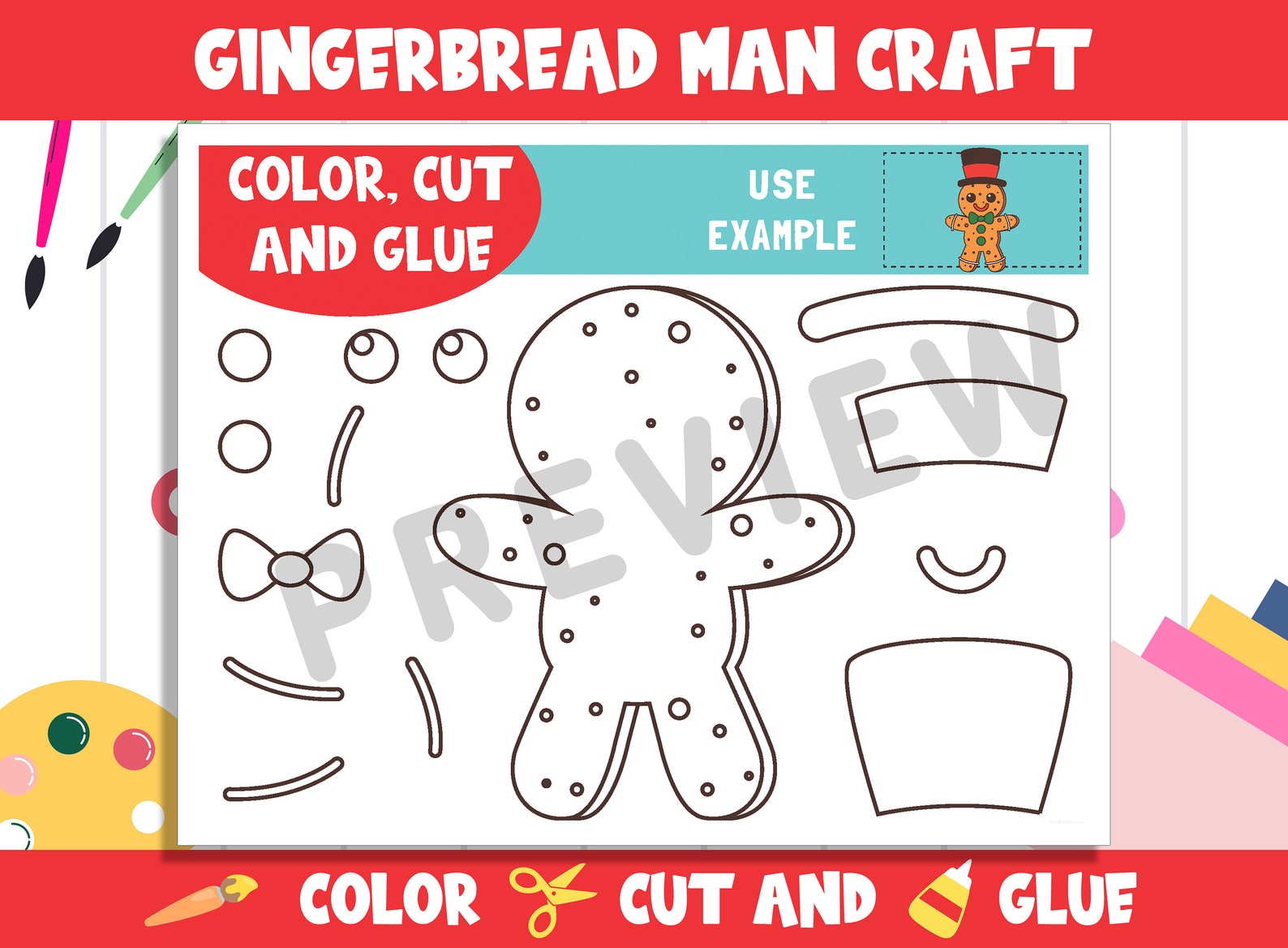 Gingerbread Man Craft Activity Color, Cut, and Glue for Prek to 2nd ...