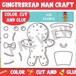 Gingerbread Man Craft Activity - Color, Cut, and Glue for Prek to 2nd ...