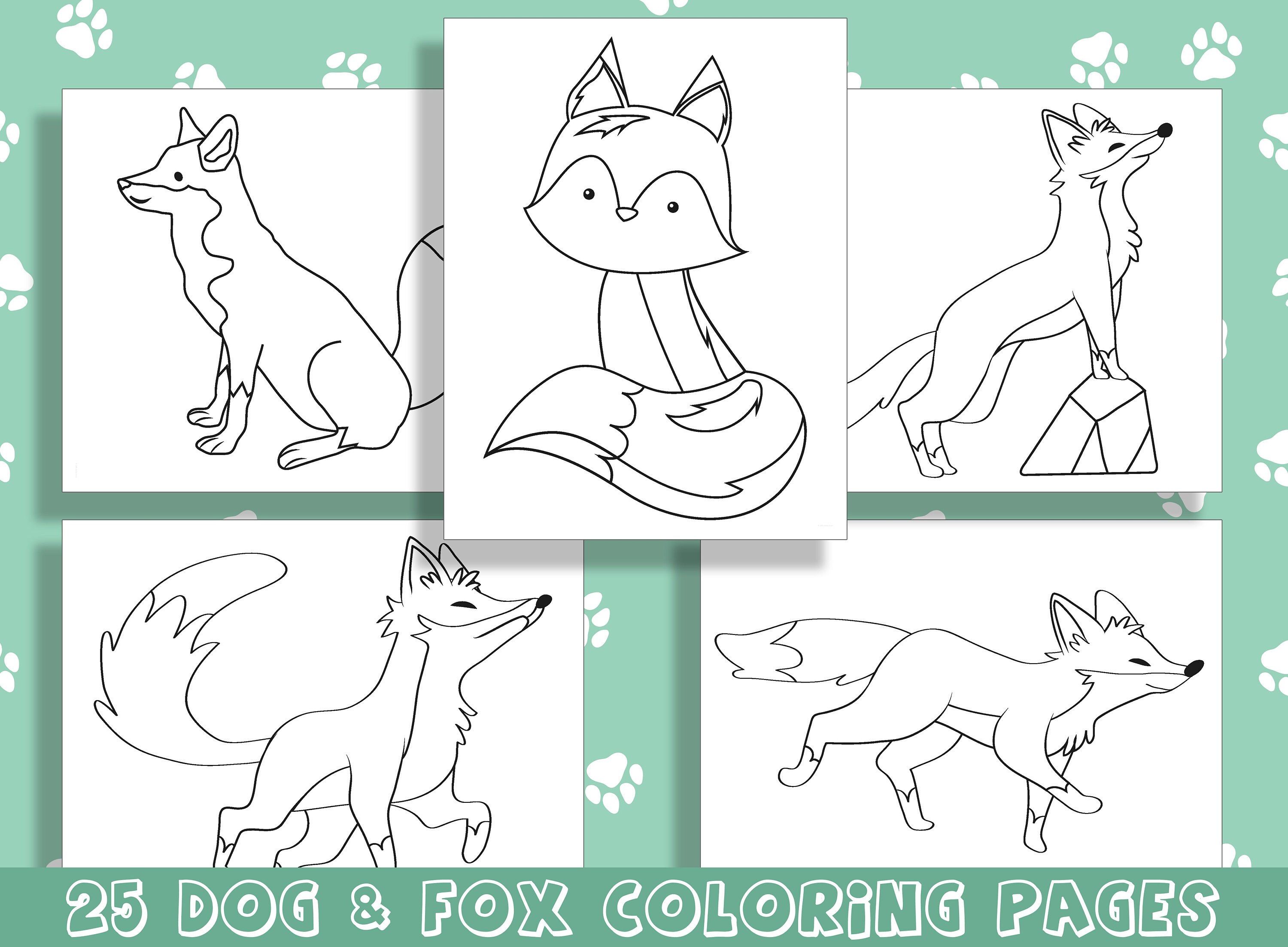 Dog and Fox Coloring Book Adorable Canines and Cunning Foxes: - Etsy