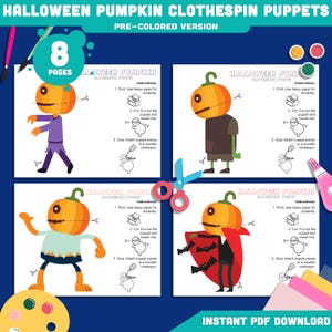 Halloween Pumpkin Clothespin Puppets for Kids: 8-page Printable Craft ...