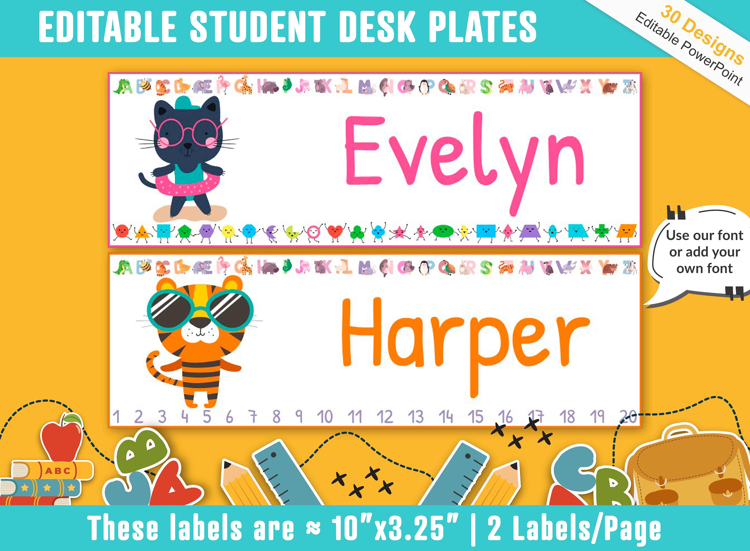 Student Desk Plates, 30 Printable/editable Cute and Funny Animal ...