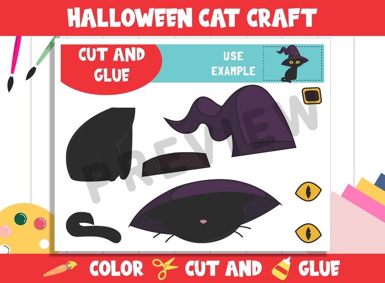 Cute Halloween Cat Craft Activity - Color, Cut, and Glue for Prek to ...