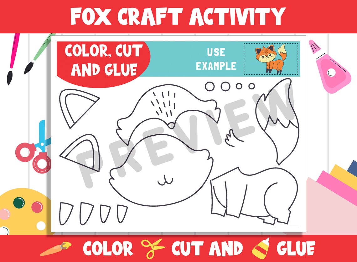 Cute Fox Craft Activity Color Cut and Glue for Prek to 2nd - Etsy