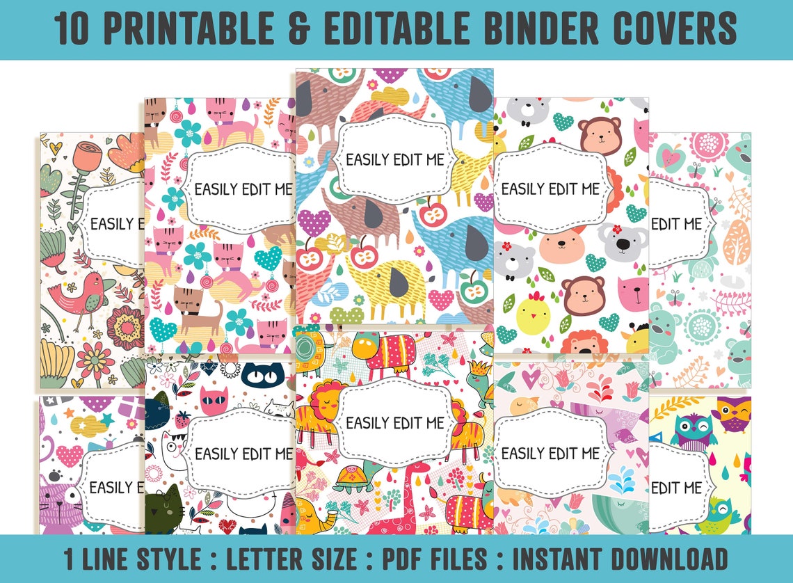 Animal Planner Covers 10 Editable Binder Covers and Spines - Etsy