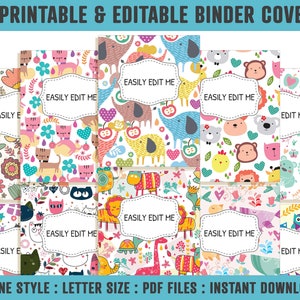 Animal Planner Covers, 10 Editable Binder Covers and Spines, Binder ...
