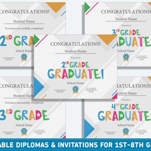 Editable 8th Grade Graduation, 1st to 8th Grade Diploma, Certificate of ...