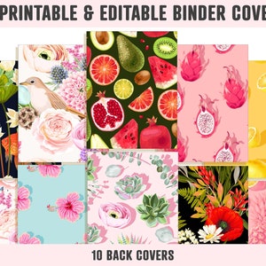 Fruit and Floral Binder Cover, 10 Printable & Editable Binder ...