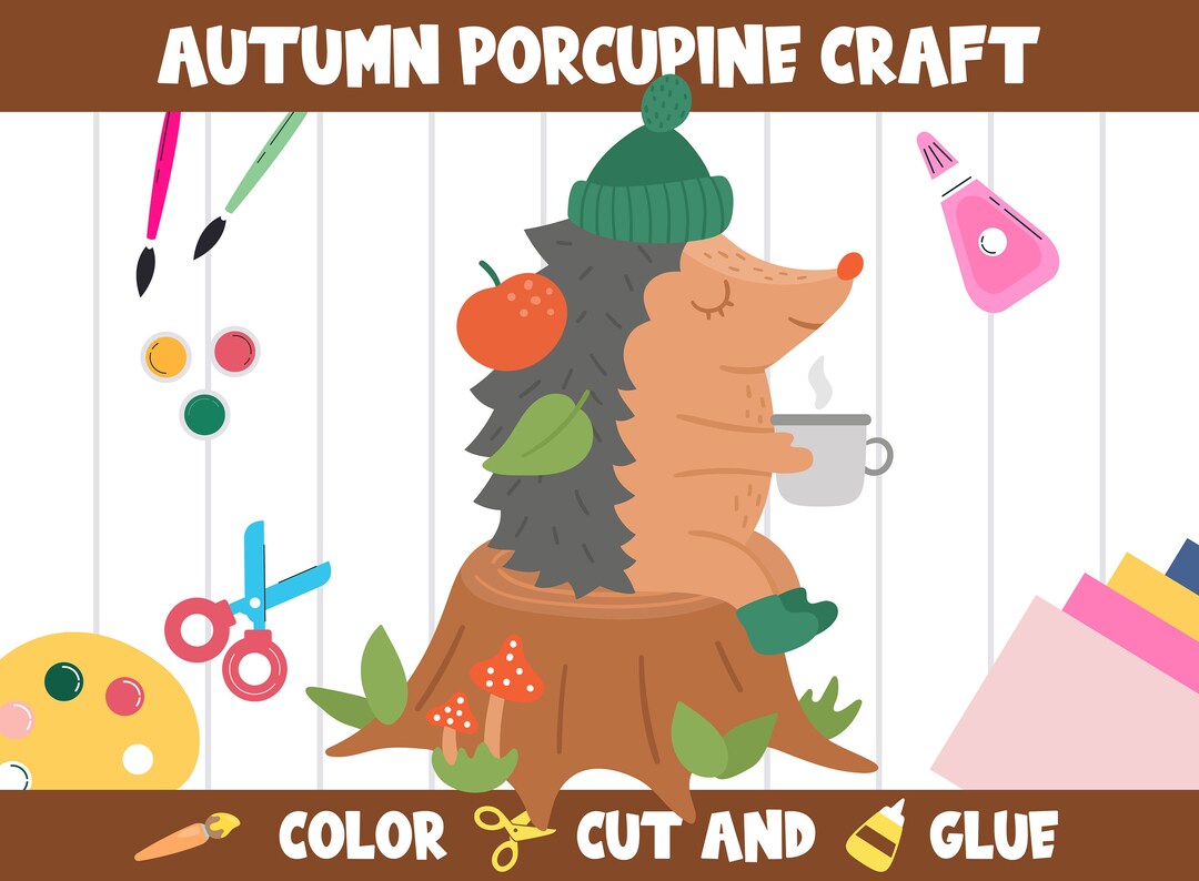 Autumn Porcupine Craft Activity - Color, Cut, and Glue for Prek to 2nd ...